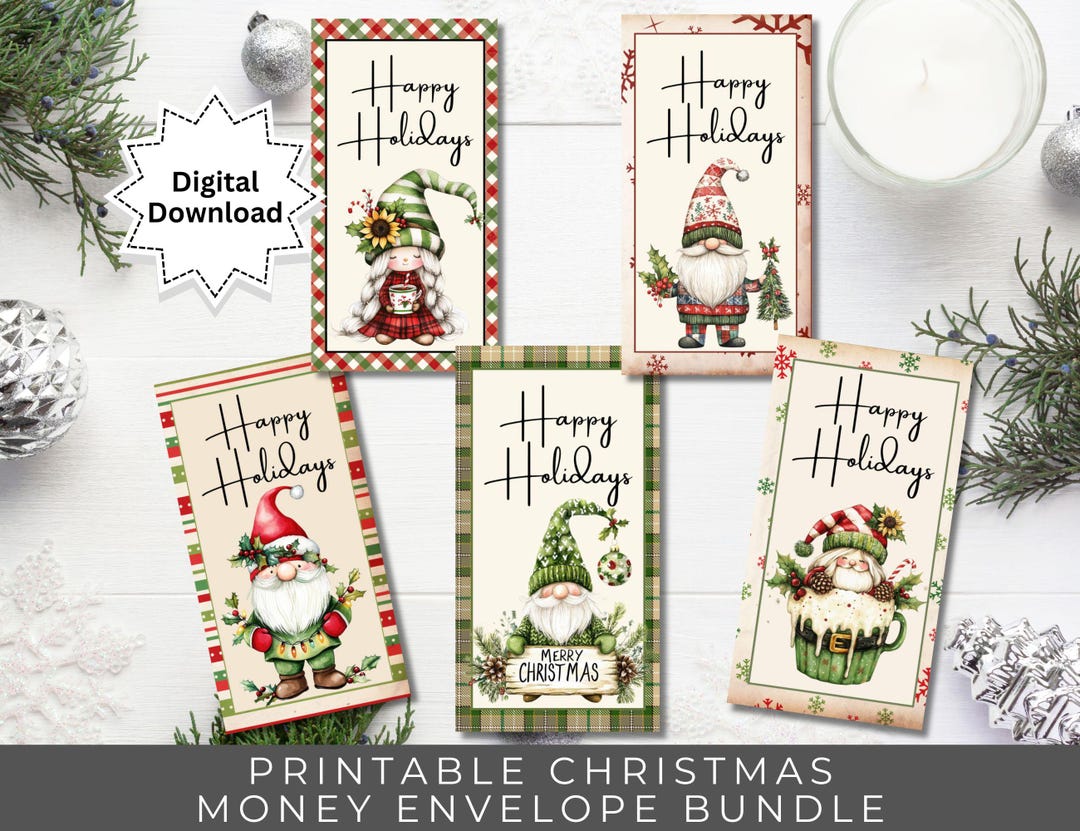 Printable Christmas Money Envelopes With Cute Gnome Design (set of 5 ...