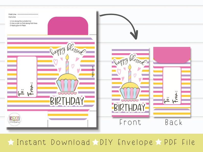 Printable Birthday Money Envelope | Cupcake and Stripes | Cash Gift ...