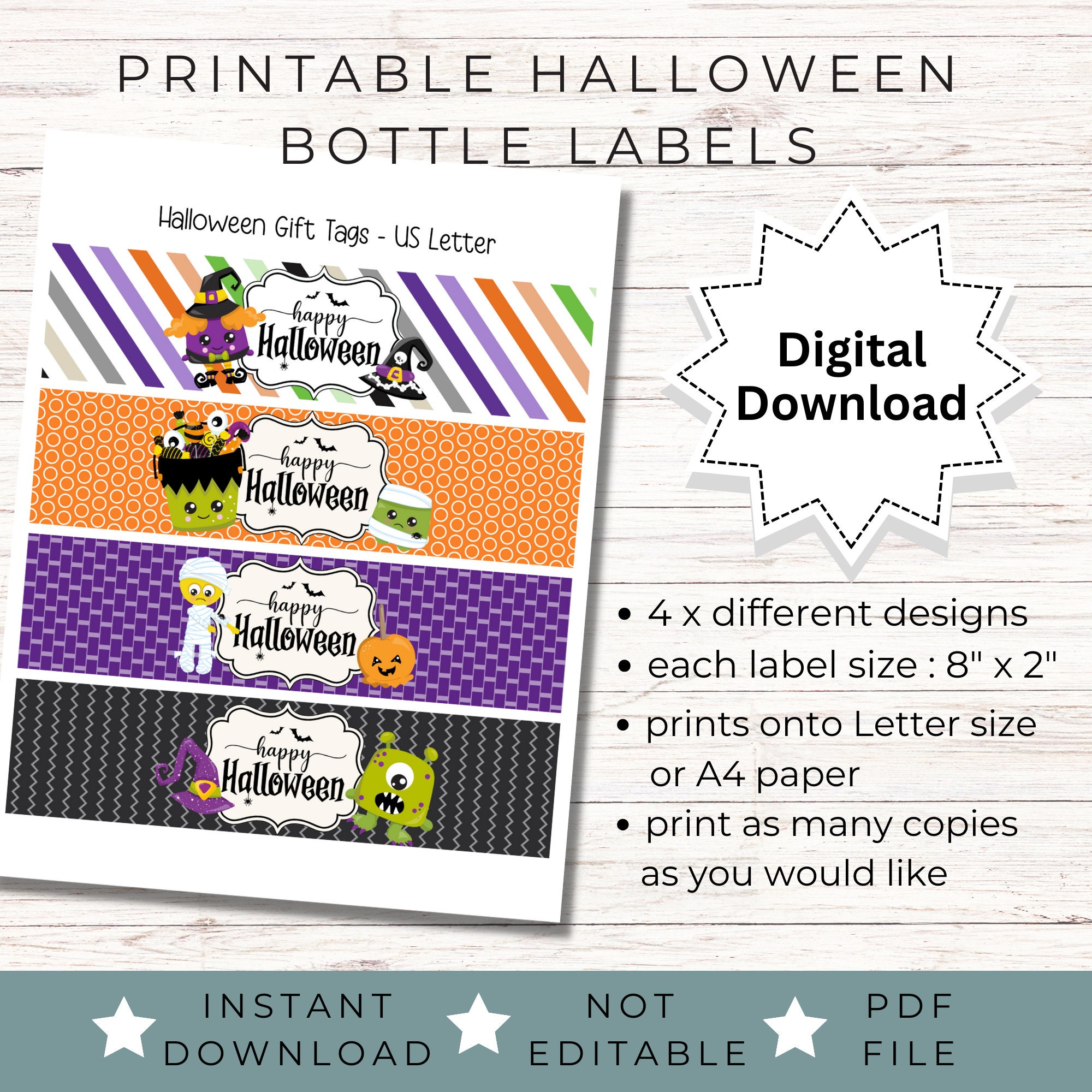 Printable Halloween Water Bottle Labels | Set of 4 | Cute Halloween ...