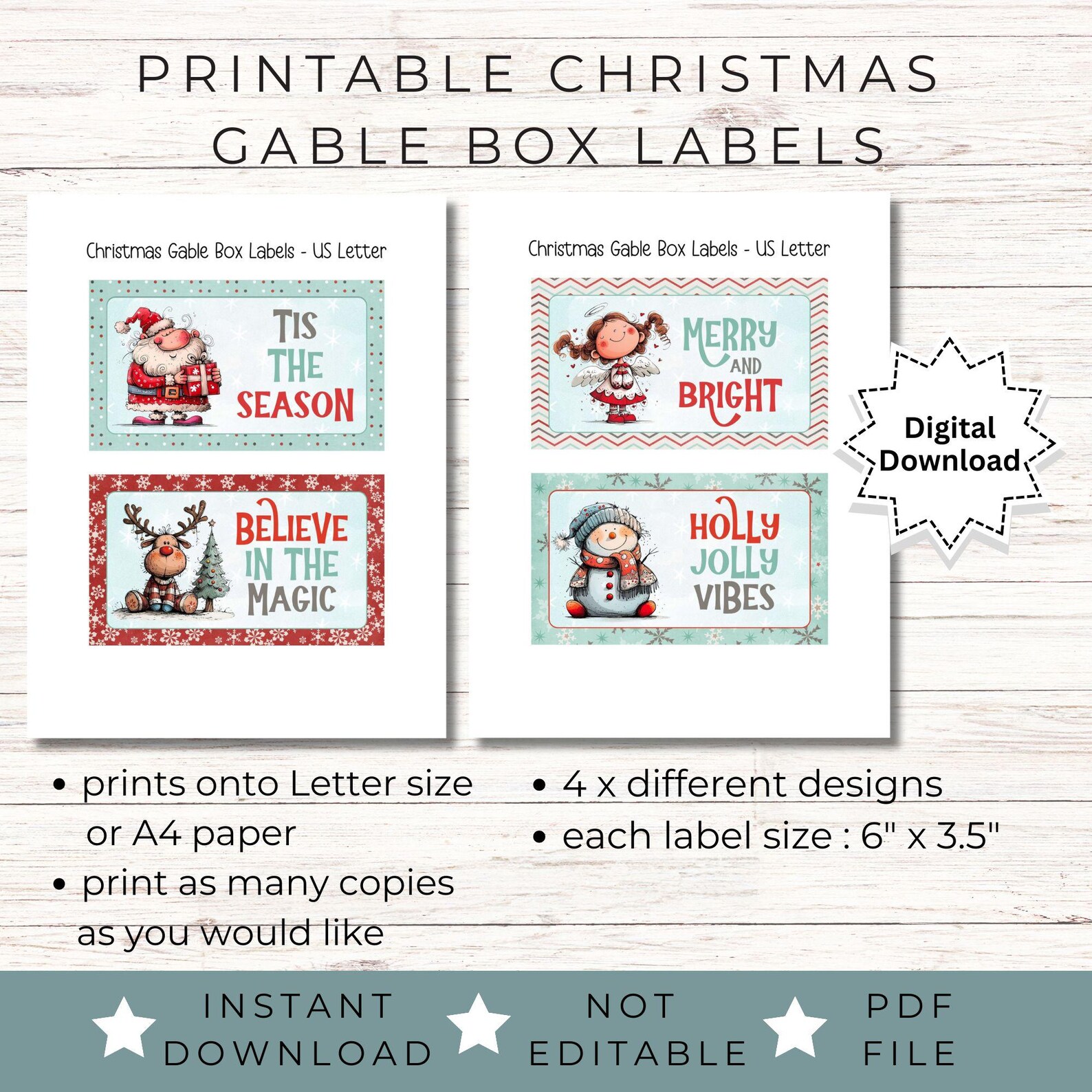 Printable Christmas Gable Box Labels | Set of 4 | Christmas Eve Box ...