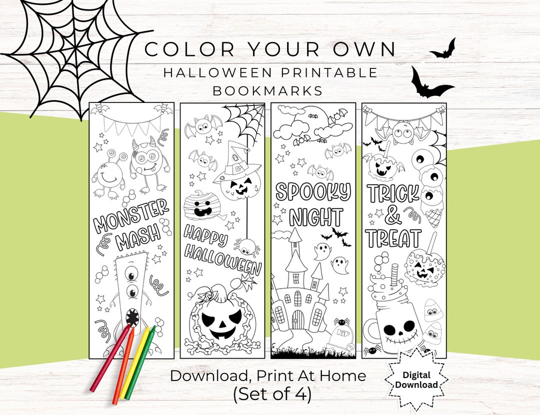 4 Printable Halloween Coloring Bookmarks | Reading Program Tool | Kids ...