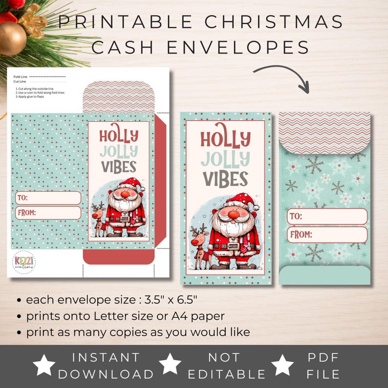 Christmas Money Envelope Printable Quirky Christmas Designs Set of 3 ...