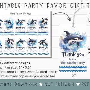 Printable Birthday Thank You Tags | Whale | Under the Sea | Ocean ...
