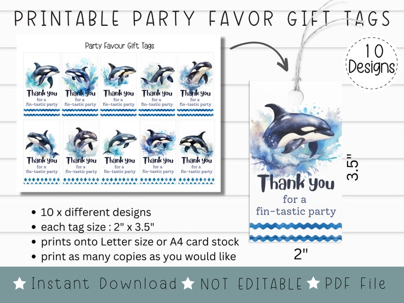 Printable Birthday Thank You Tags | Whale | Under the Sea | Ocean ...