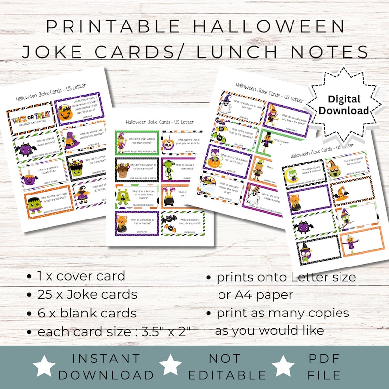 Printable Halloween Joke Cards for Kids | Funny Lunch Notes | Candy ...
