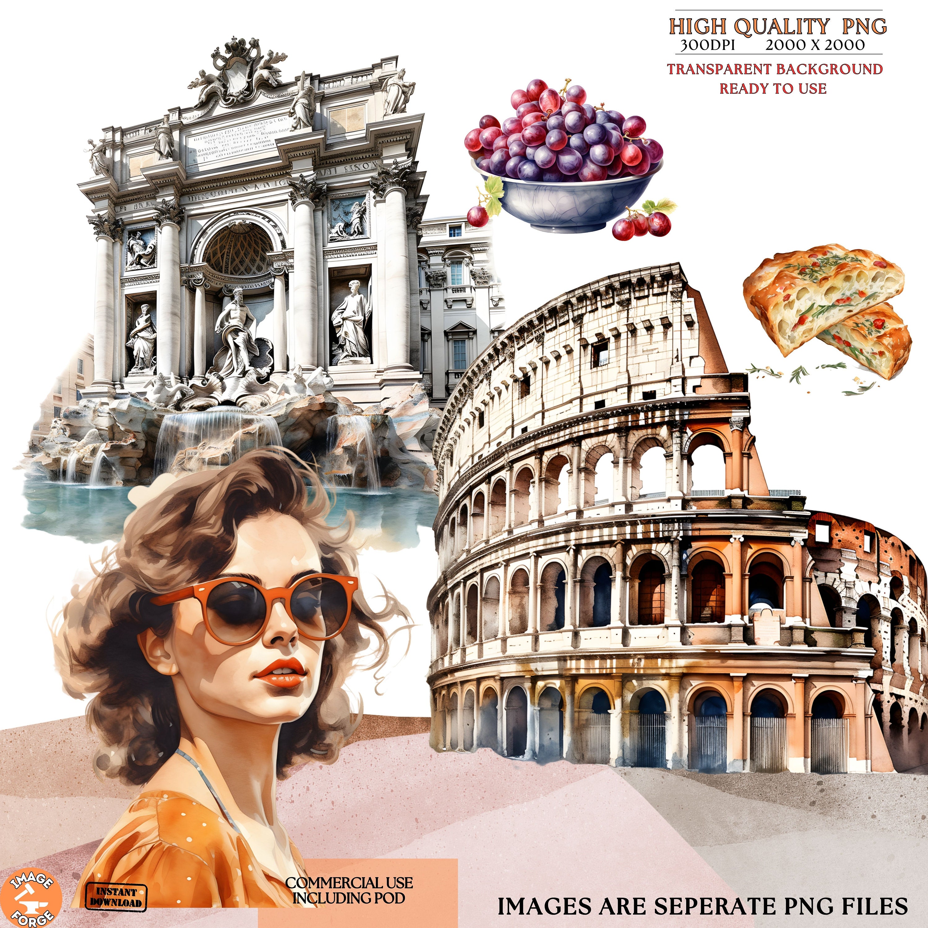Italy Travel Clipart Bundle Italian Clipart PNG Set of 49 - Etsy
