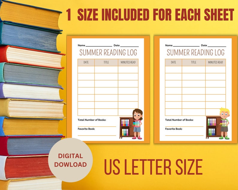 Reading Log for Children Summer Reading Easy Download and Print PDF - Etsy