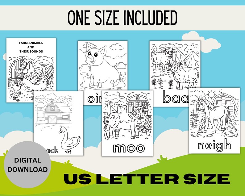 Farm Animals Coloring Pages for Kids Easy Download and Print Pages - Etsy