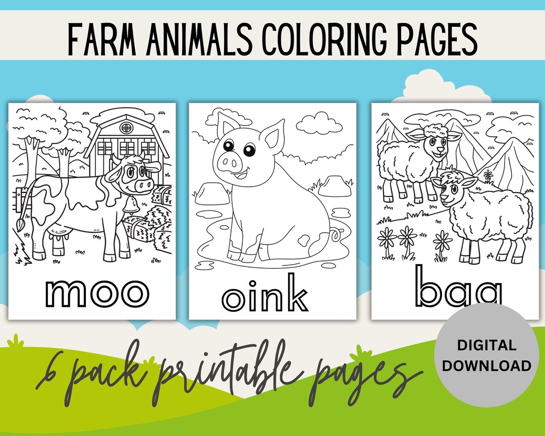 Farm Animals Coloring Pages for Kids Easy Download and Print Pages - Etsy