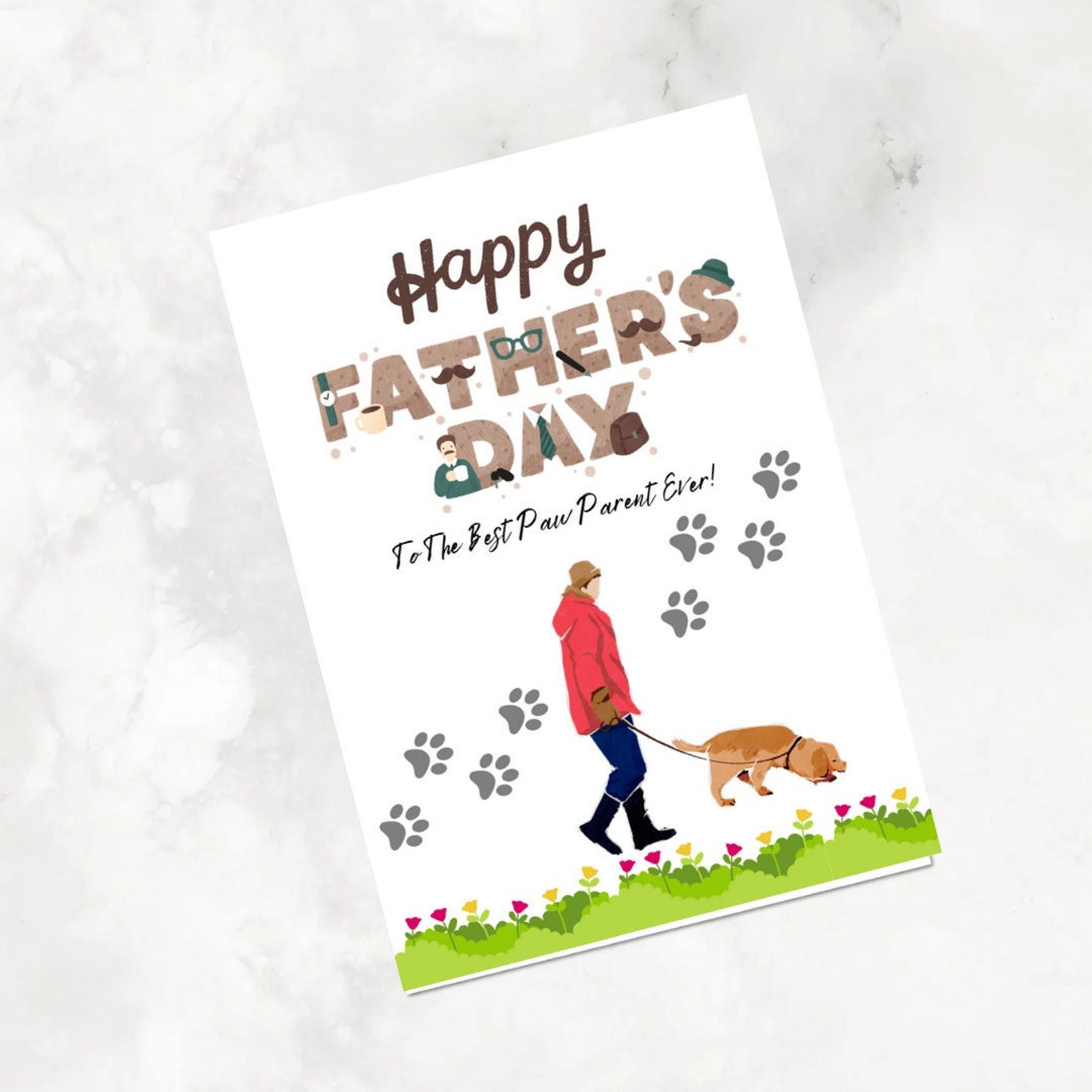 Happy Father's Day Printable Digital Card to the Best Paw Parent, Paw ...