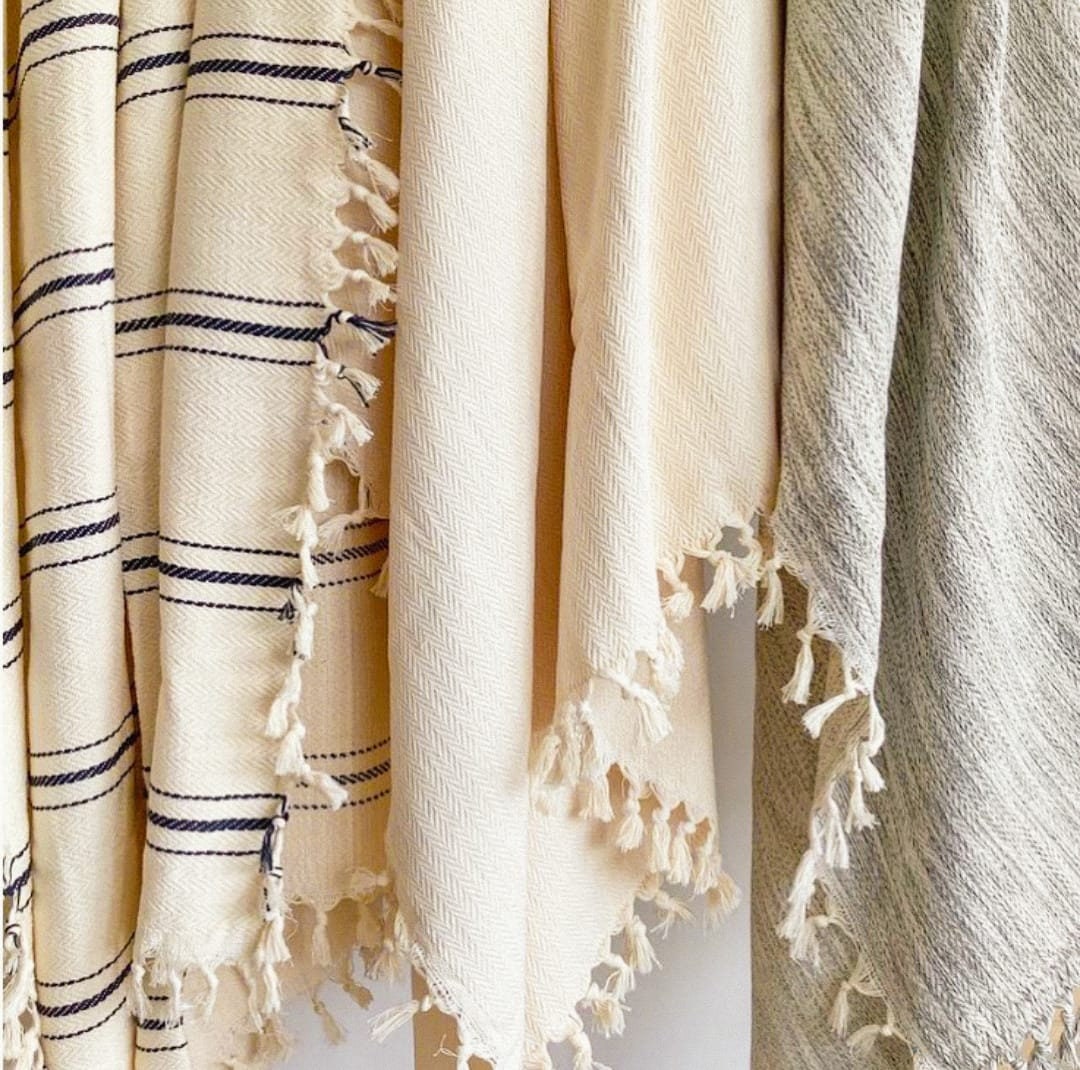 Organic Cotton Throw Blanket , King Size/queen Size Striped Woven Soft ...