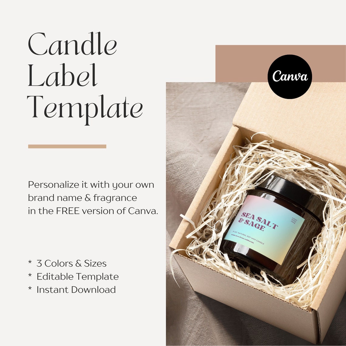 Gradient Candle Label Template, Editable Candle Sticker, Retro Candle ...