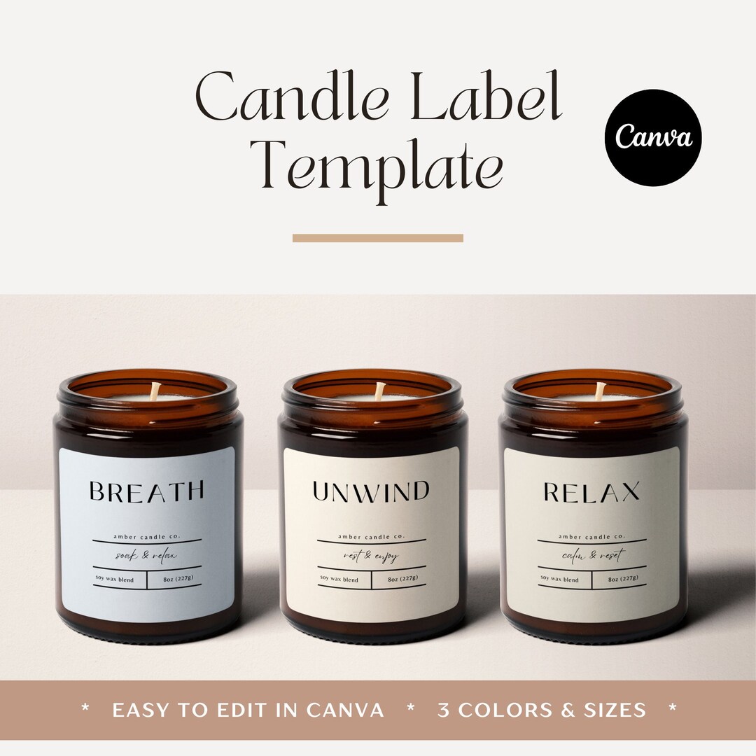Modern Candle Label Template for Canva, Editable Candle Jar Sticker ...