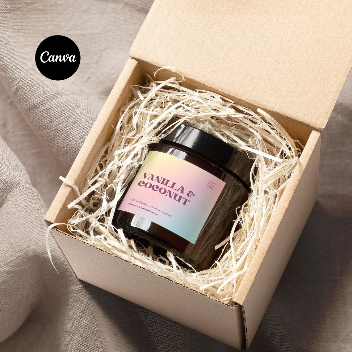 Gradient Candle Label Template, Editable Candle Sticker, Retro Candle ...