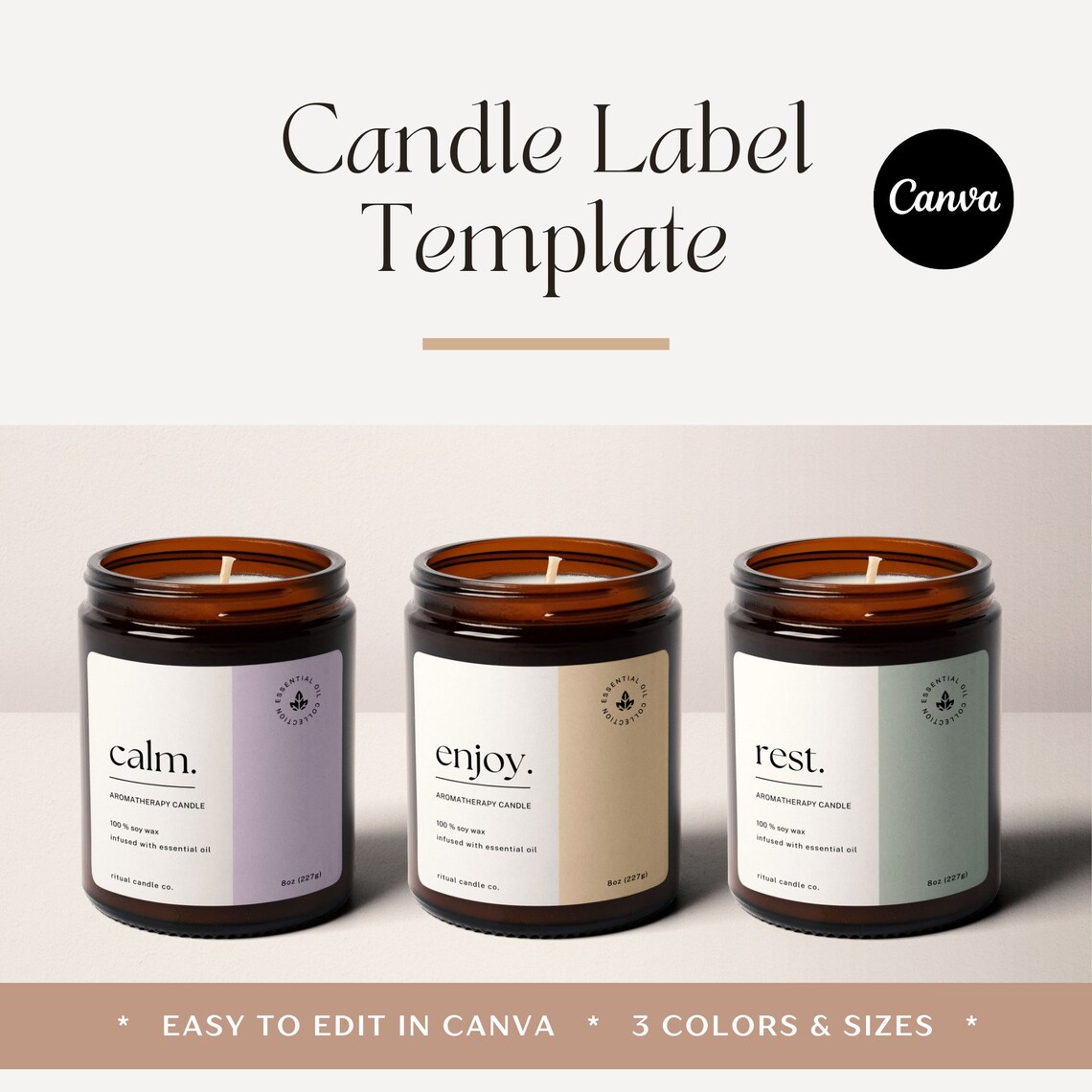 Candle Label Template for Canva, Scented Candle Label, Candle Sticker ...