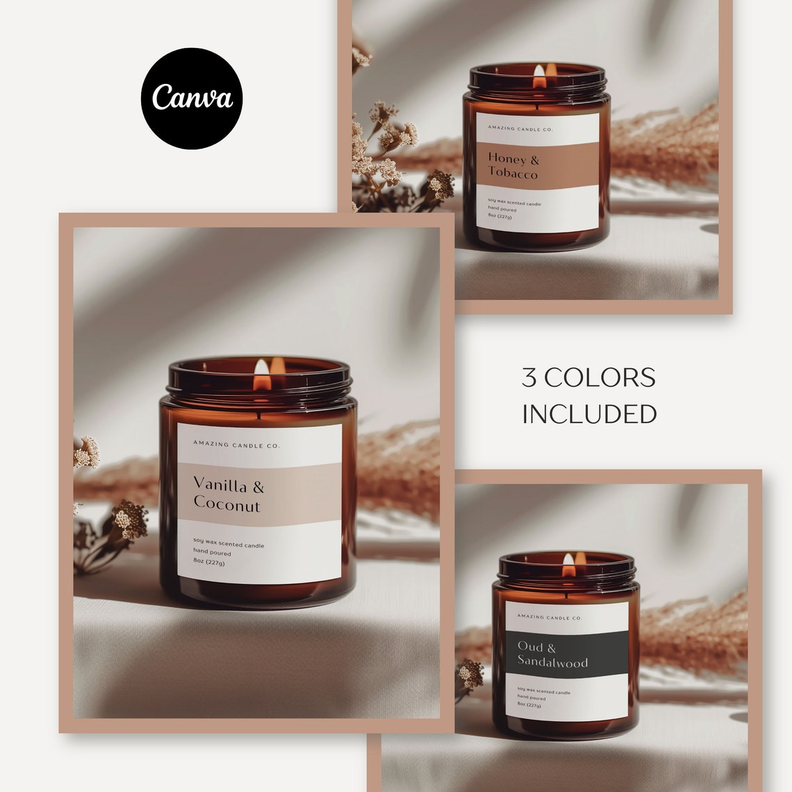 Modern Candle Label Template for Canva, Candle Jar Sticker Design ...