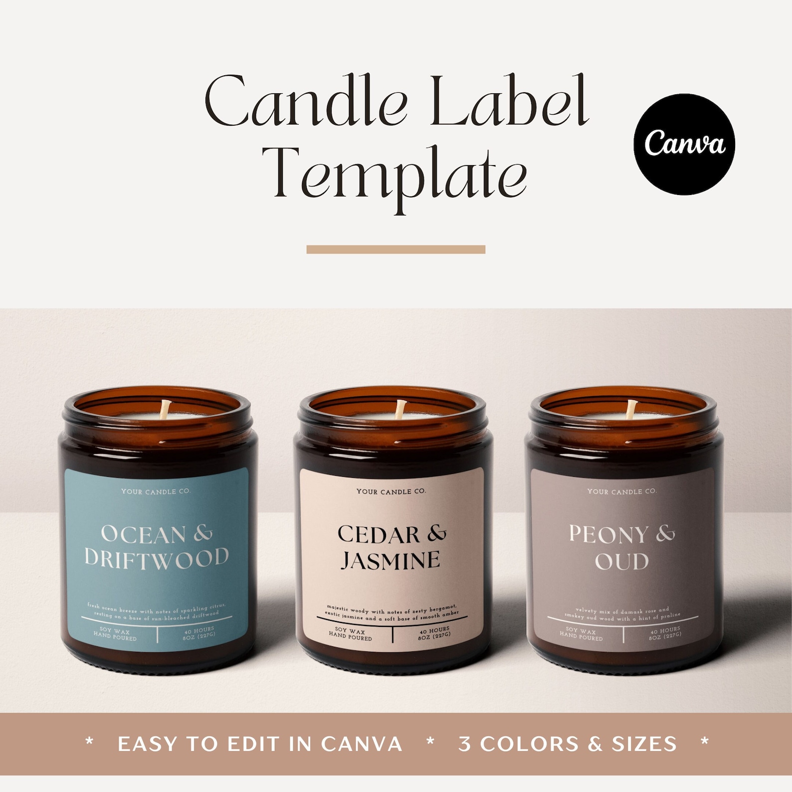 Modern Candle Label Canva Template, Editable Candle Jar Sticker ...