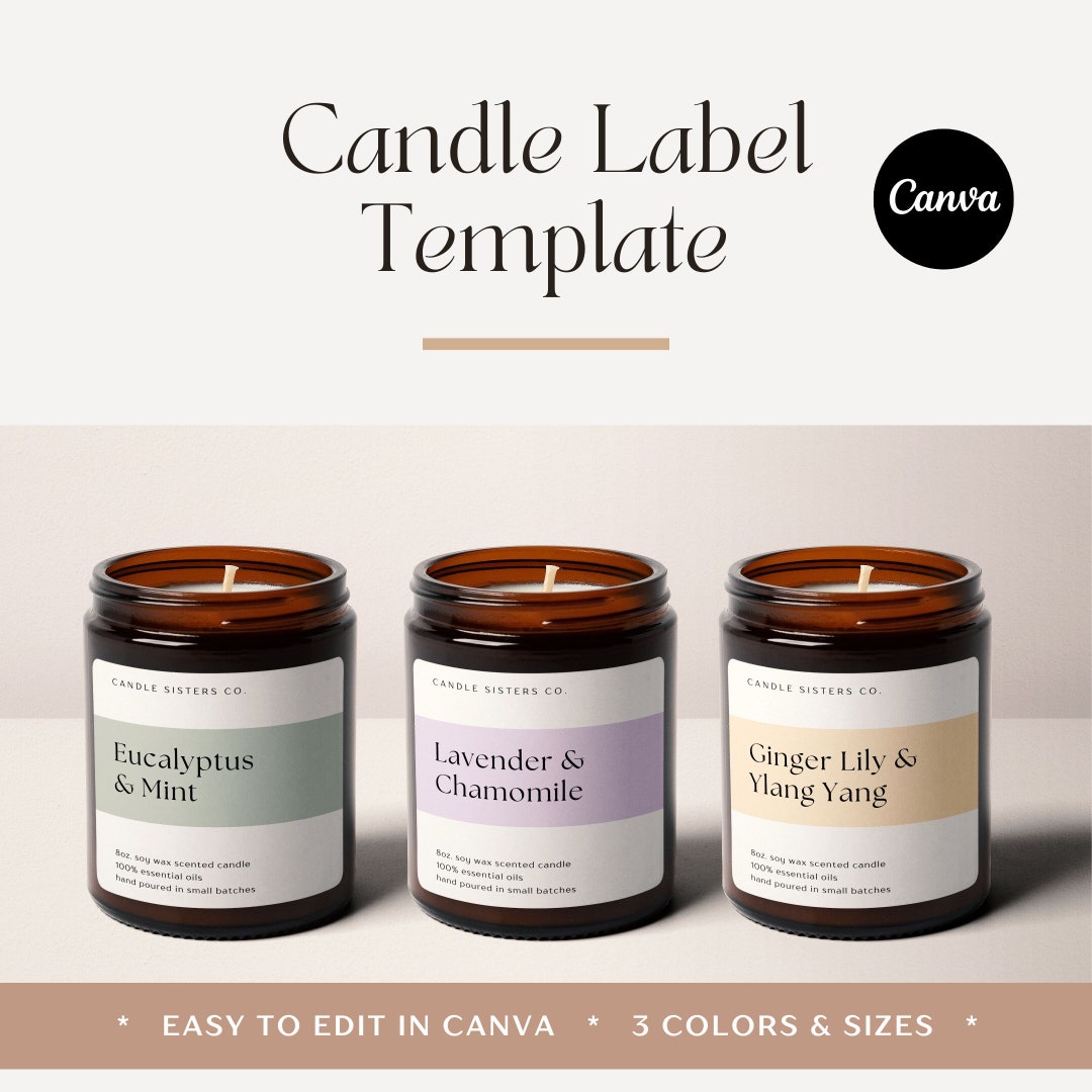 Candle Label Template for Canva, Scented Candle Label, Candle Sticker ...