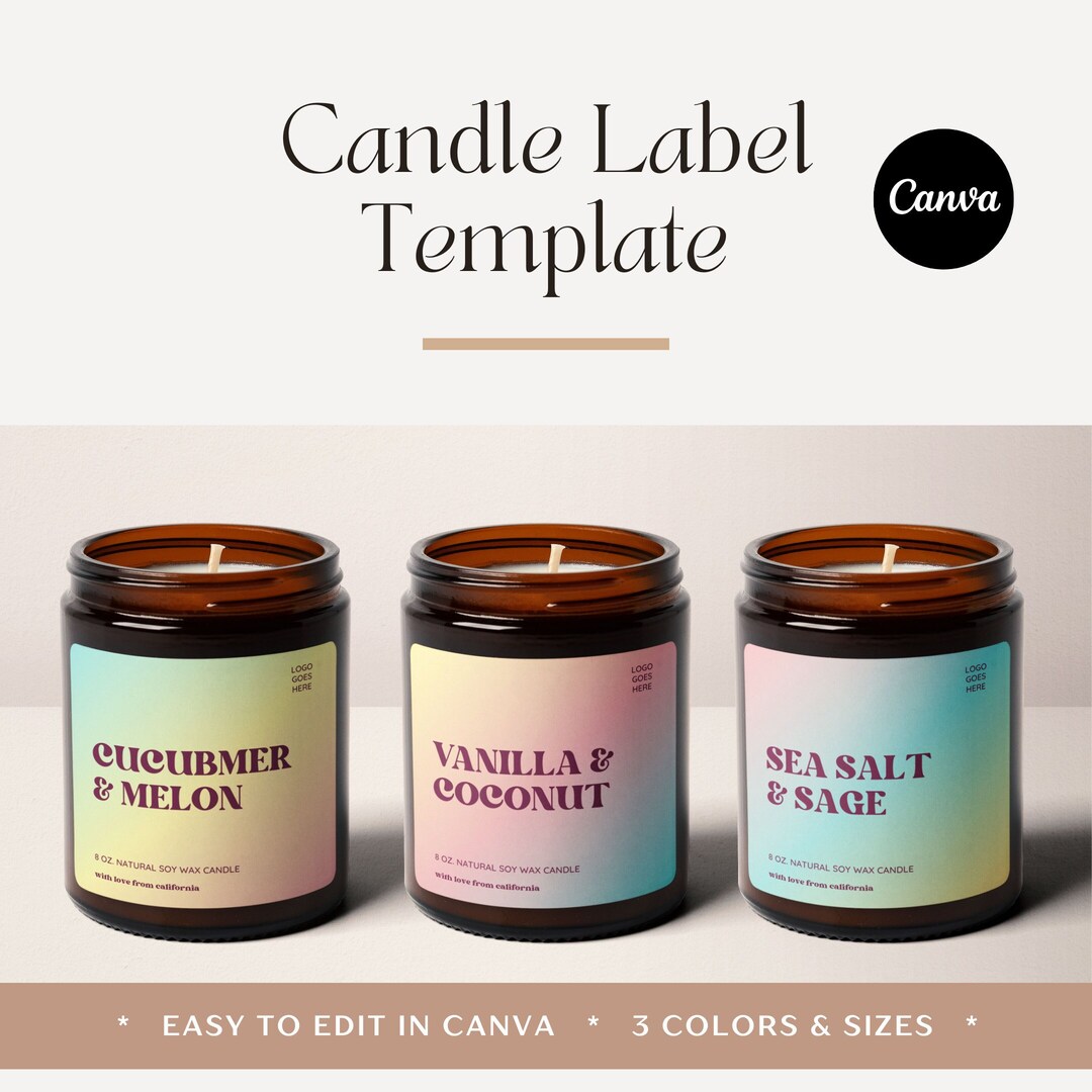 Gradient Candle Label Template, Editable Candle Sticker, Retro Candle ...