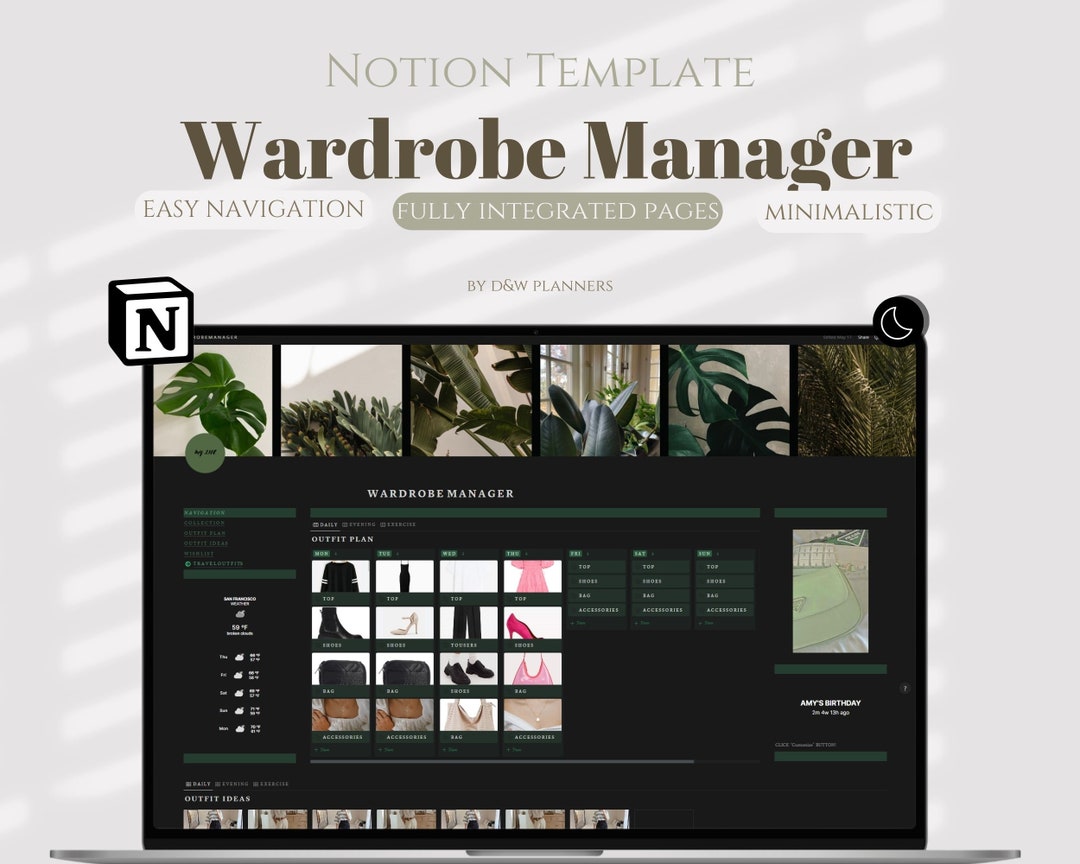 Notion Template Wardrobe Manager, Notion Outfit Planner, Wardrobe ...