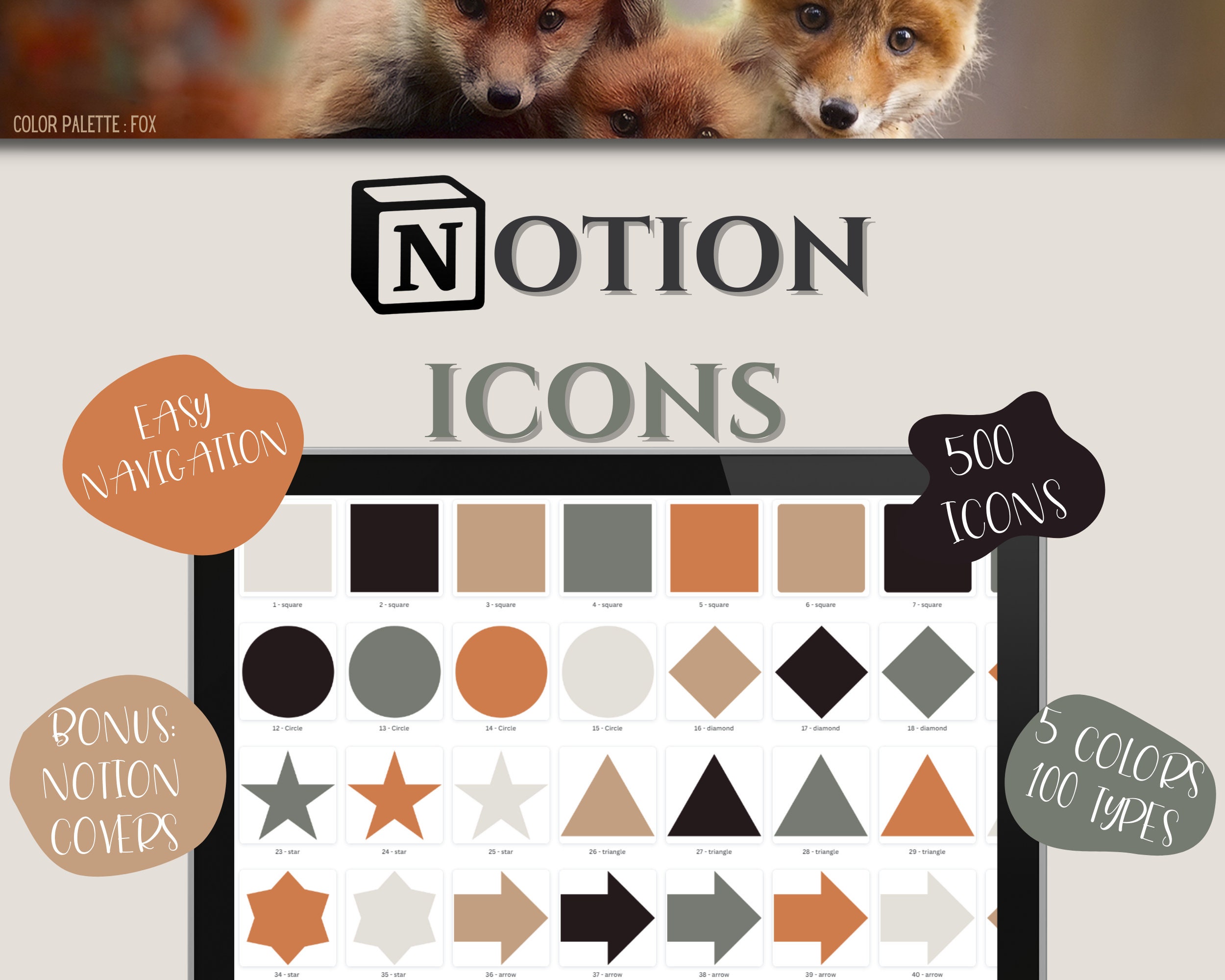 Notion Icons Fox Edition Notion Template Icons Planner - Etsy