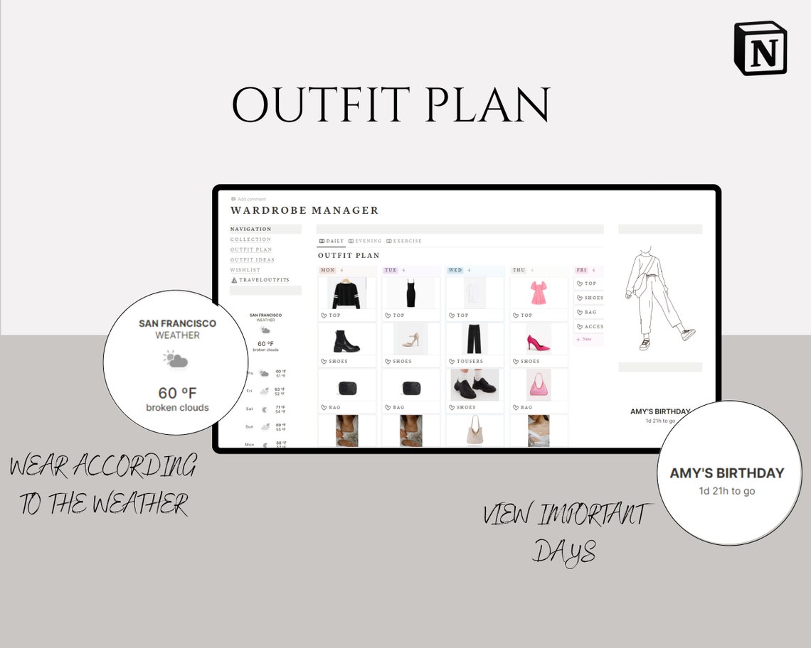 Notion Template Wardrobe Manager Notion Outfit Planner - Etsy