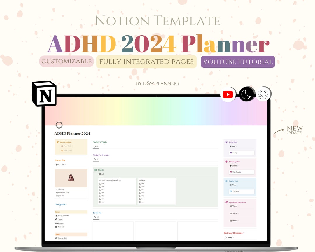 2024 Notion Template, ADHD Life Planner, Notion Dashboard, ADHD Life Planner Adult, ADHD Notion ...