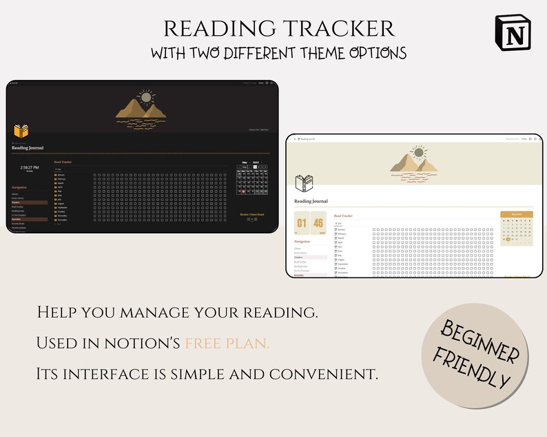 Reading Planner Notion Template ,reading Journal Dark Mode, Notion Reading Tracker, Book Tracker ...