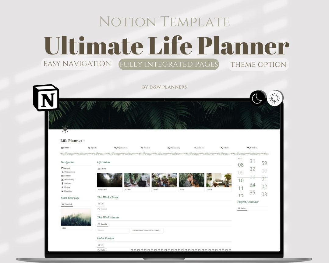 Notion Template Life Planner, Notion Life Planner Template, ADHD Notion Dashboard, All in One ...