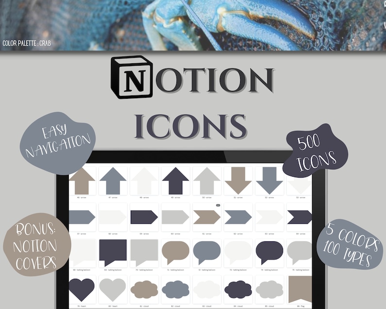Notion Icons Crab Edition Notion Template Icons Planner - Etsy