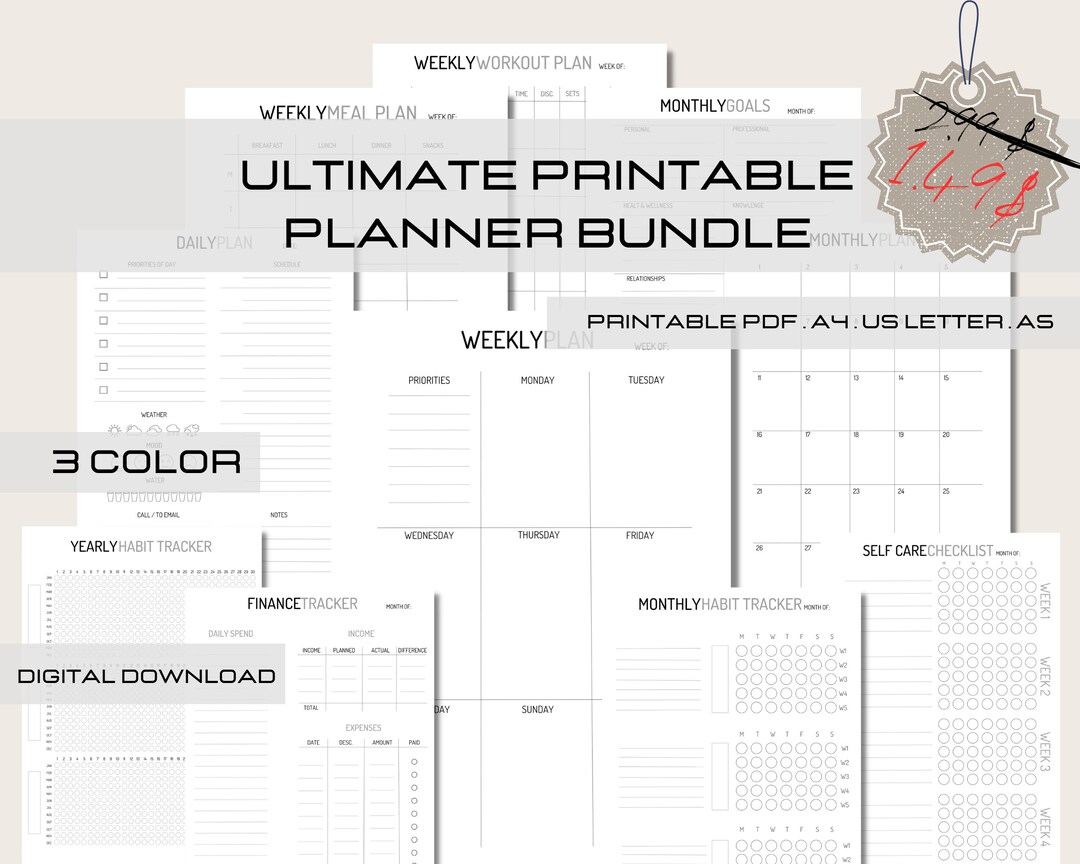 Ultimate Printable Planner Bundle, Printable Life Planner, Digital Goal ...