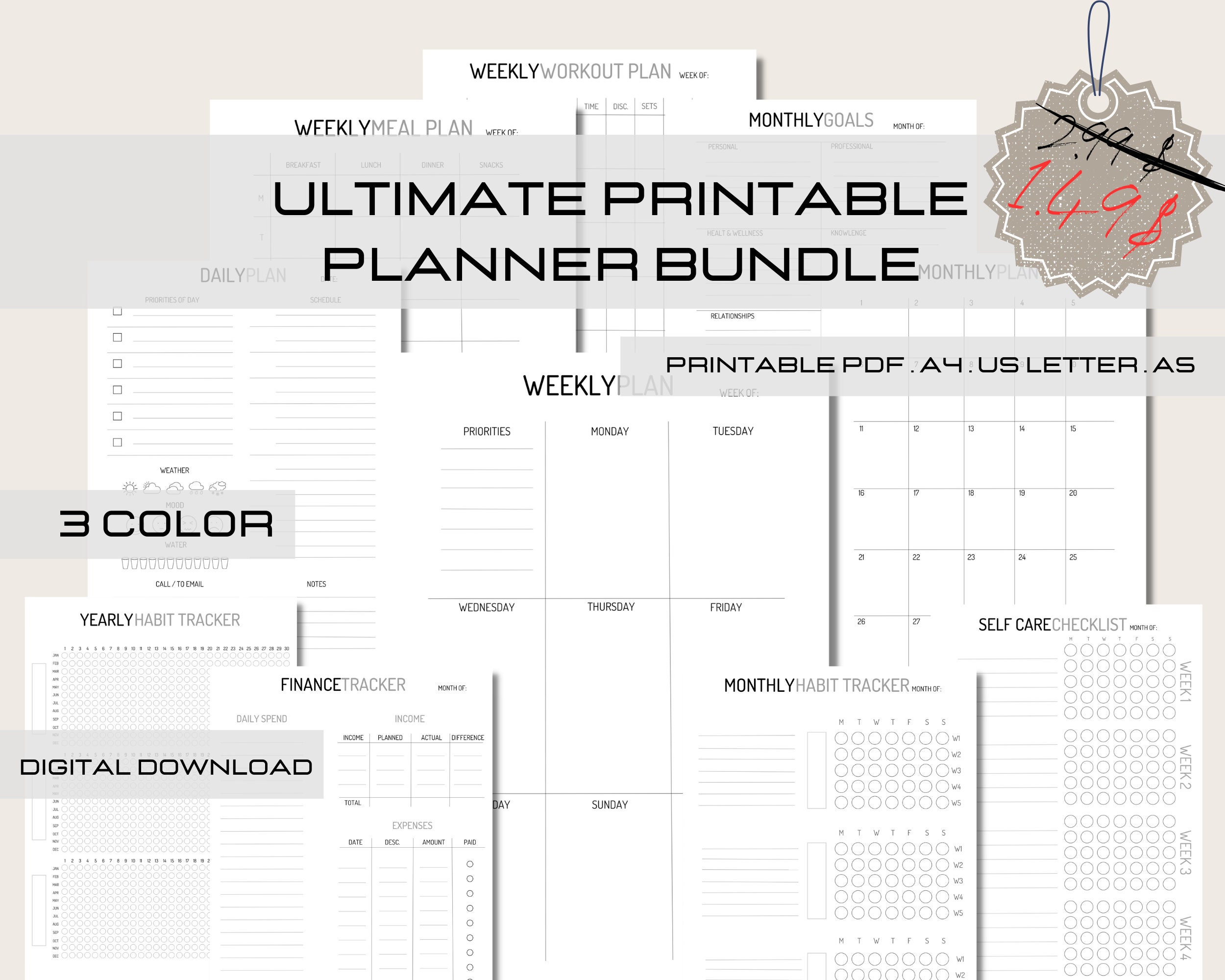 Ultimate Printable Planner Bundle, Printable Life Planner, Digital Goal Planner, Daily Planner ...
