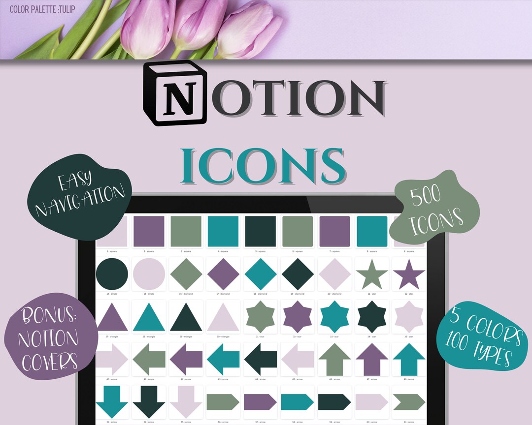 Notion Icons Tulip Edition Notion Template Icons Planner - Etsy