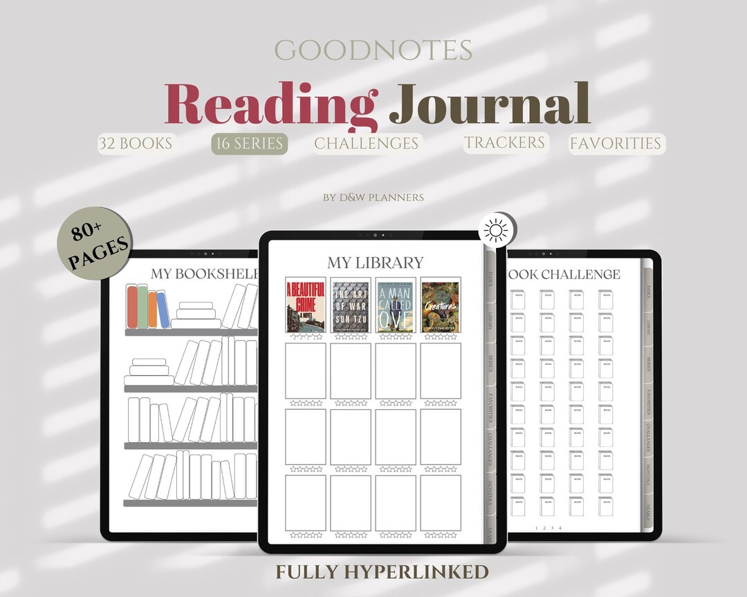 Digital Reading Journal for Goodnotes, Minimalist Digital Reading ...