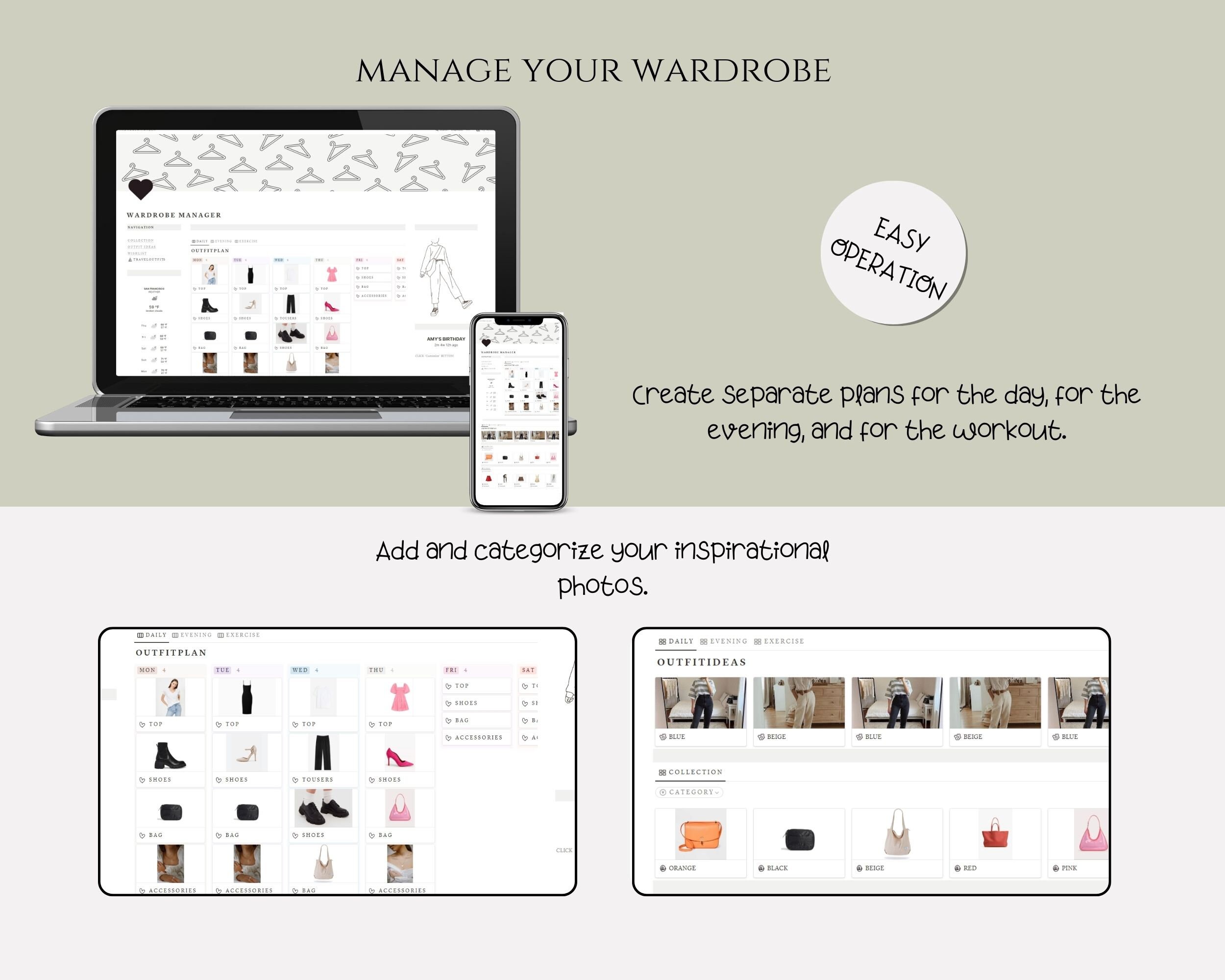 Notion Template Wardrobe Manager, Notion Outfit Planner, Wardrobe ...