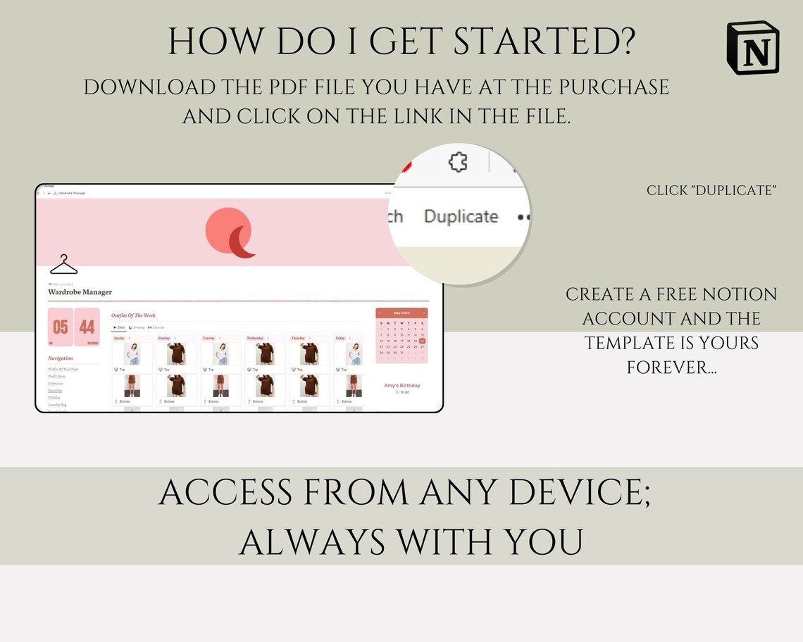 Notion Template Wardrobe Manager, Notion Outfit Planner, Wardrobe ...
