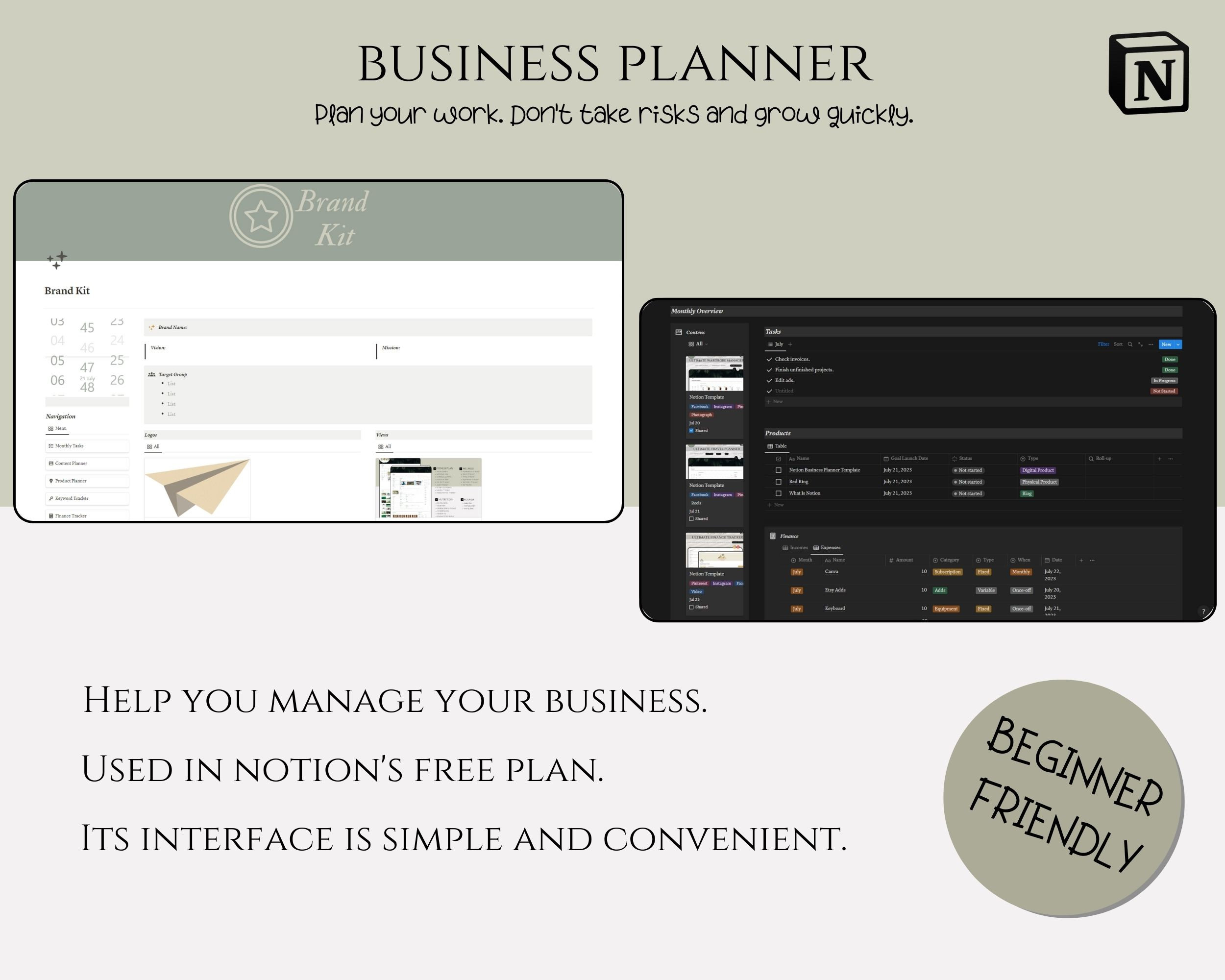 Notion Business Planner Template, Notion Template Business, Business ...