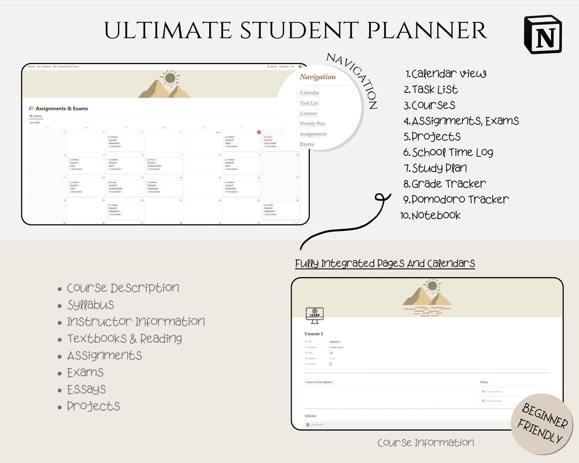Extended Student Planner Notion Template Academic Planner Notion ...