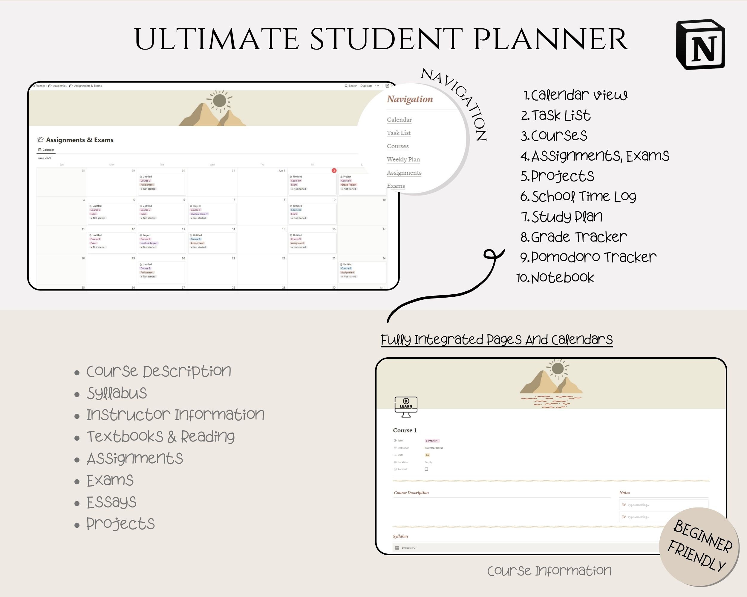 Extended Student Planner Notion Template Academic Planner Notion ...