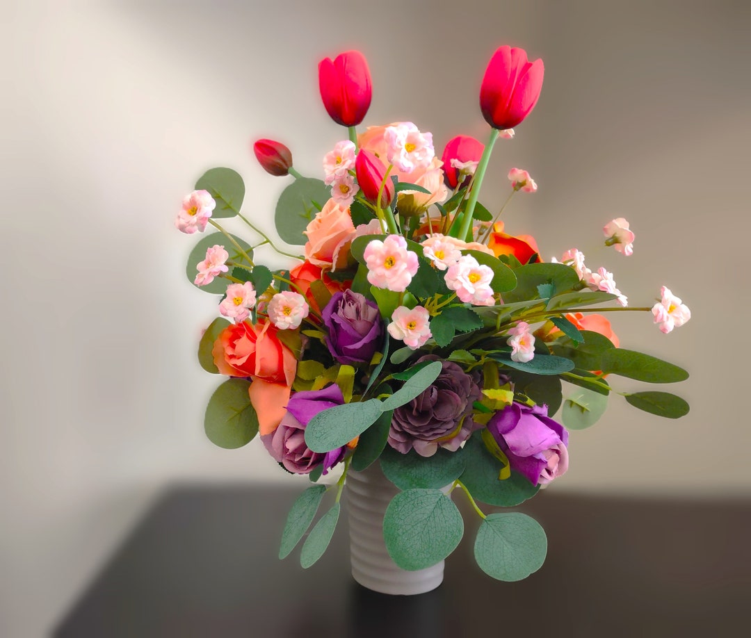 Real Touch Mixed Spring Vase Arrangement Spring Artificial Flower ...