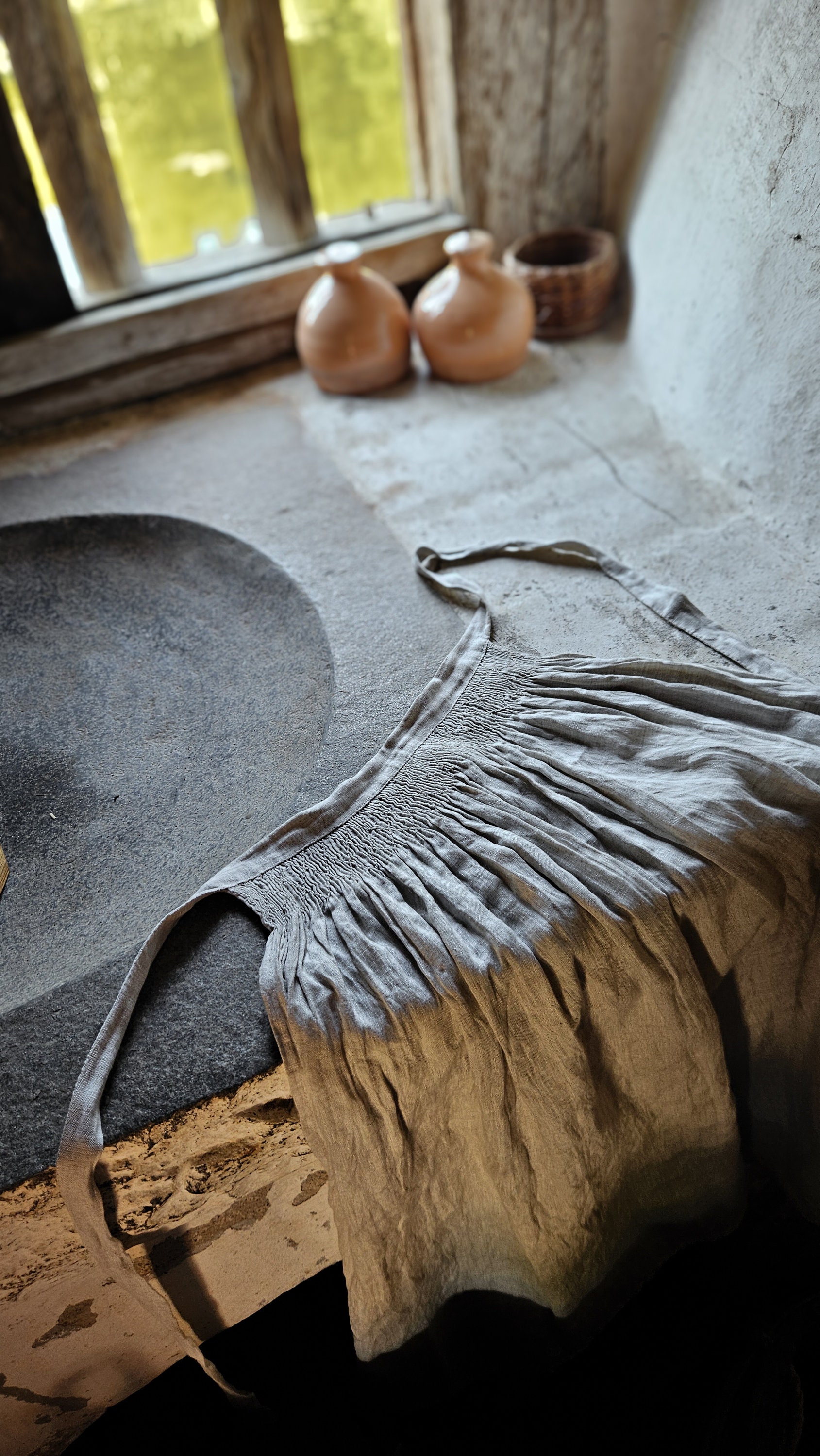 Smocked Honeycomb Apron, Medieval Style Linen Apron, Handsewn - Etsy