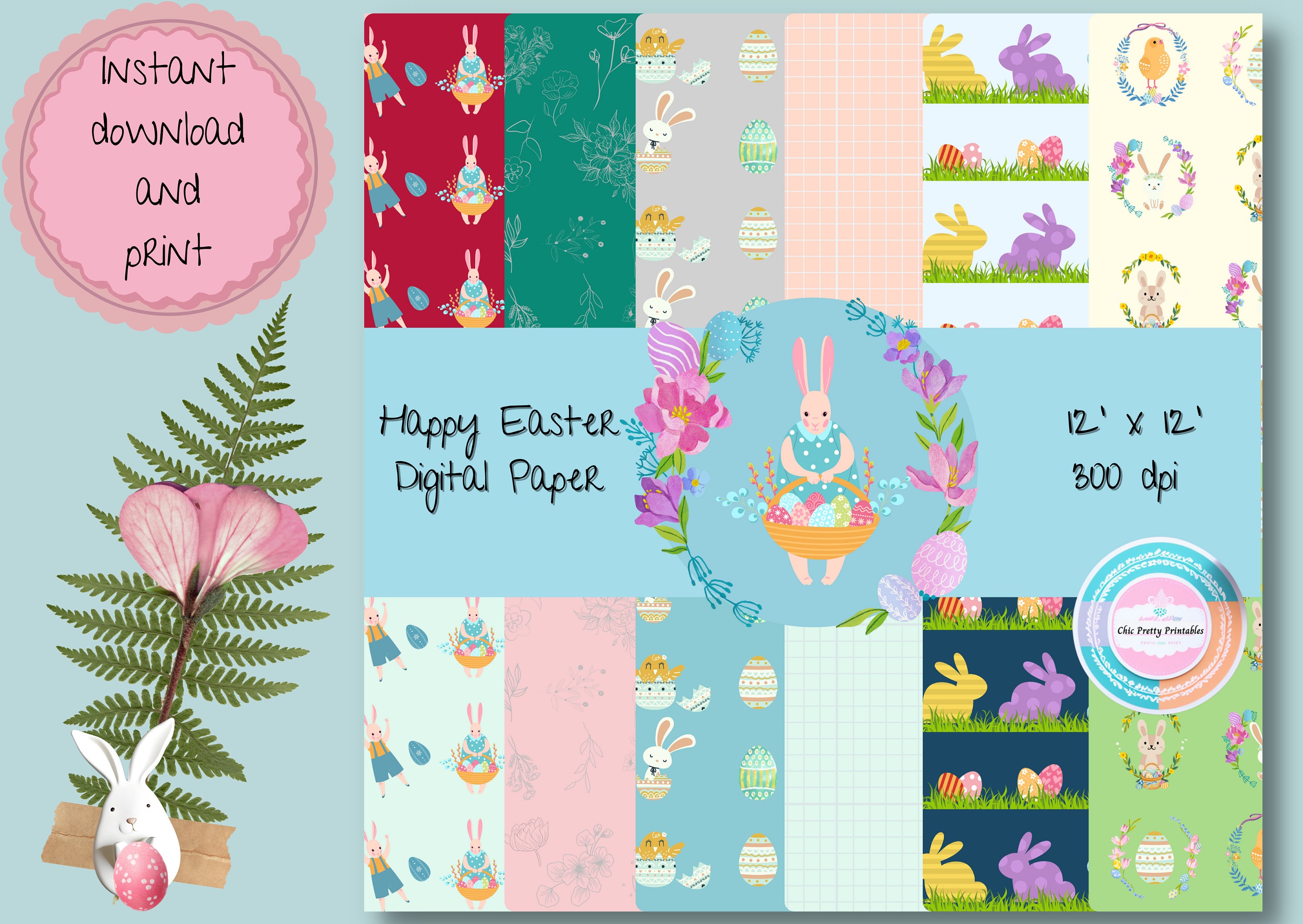 Happy Easter Digital Paper - Instant Download and Print - Etsy
