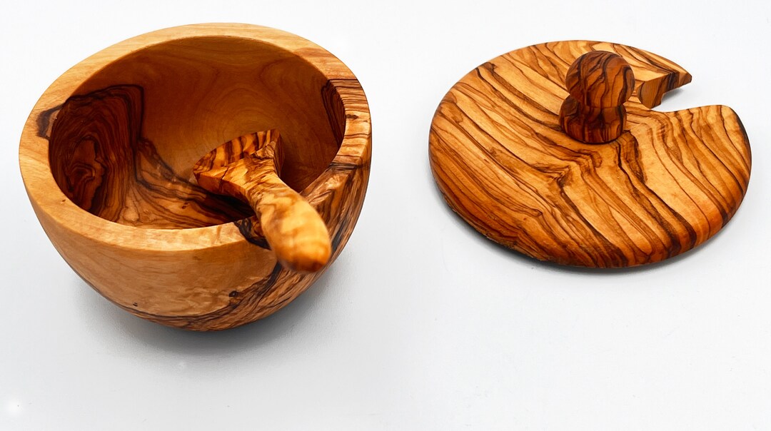 Personalized Engraving Olive Wood Salt Cellar Salt Box With Spoon Wood ...