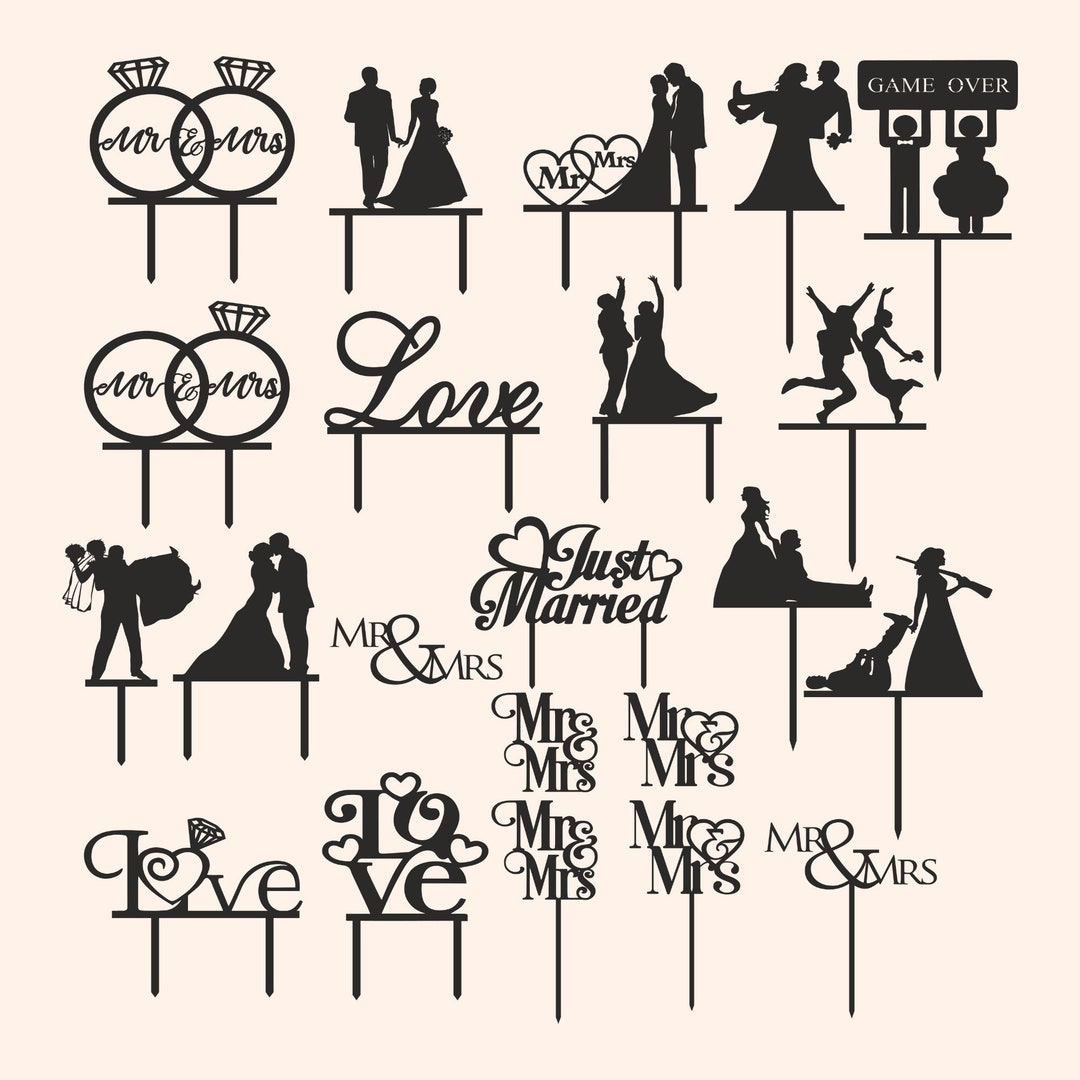 Wedding Cake Topper Svg Bundle Bride and Groom Cake Topper - Etsy Australia