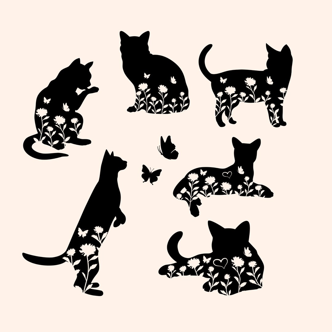 Floral Cat SVG Cat SVG Files for Cricut.floral Animalfloral - Etsy