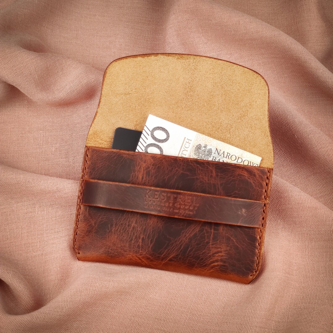 Full Grain Leather Flap Wallet – Dark Brown Minimalist Slim Envelope ...