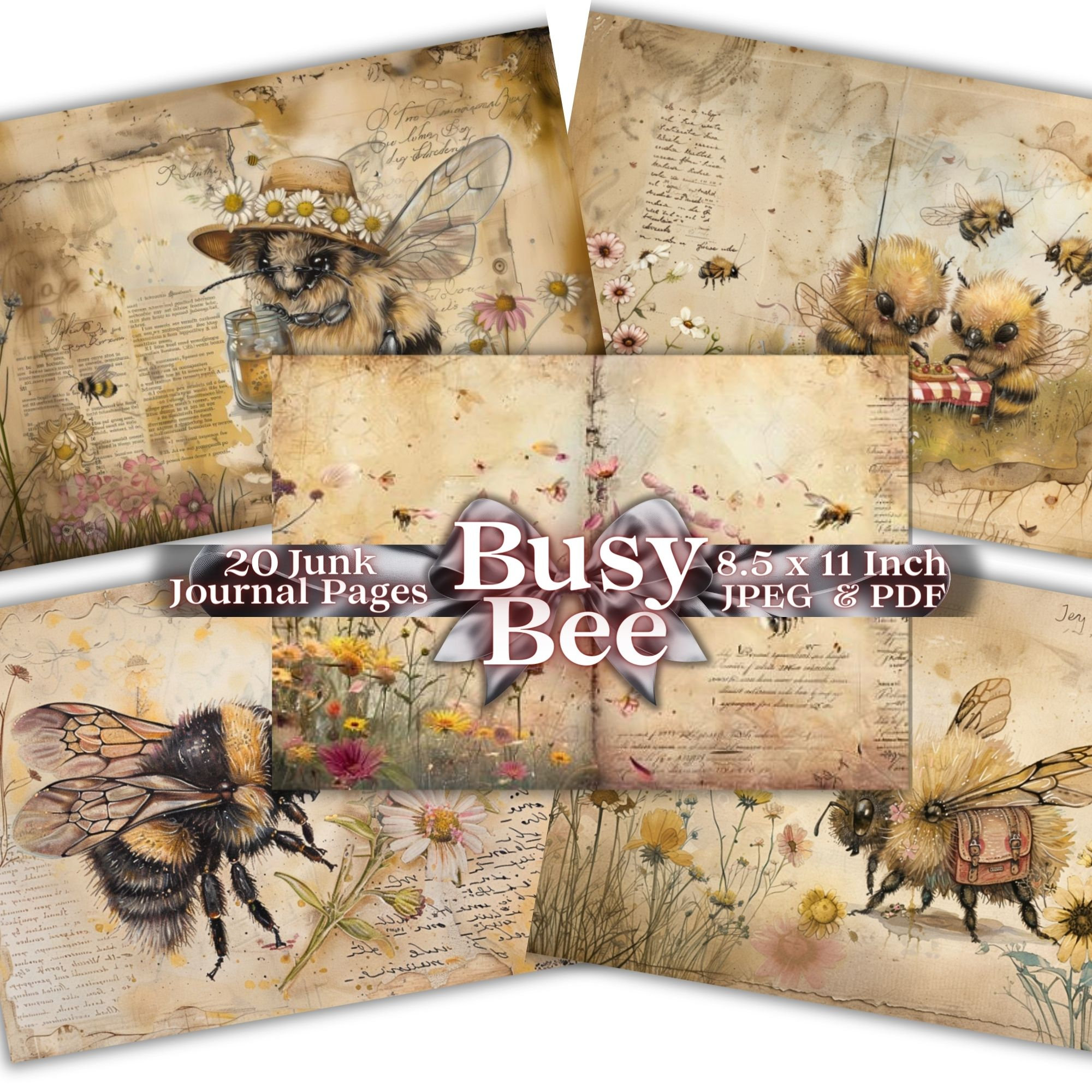 Bee Junk Journal Pages | Bee Junk Journal Kit | Bee Digi Kit | Instant ...