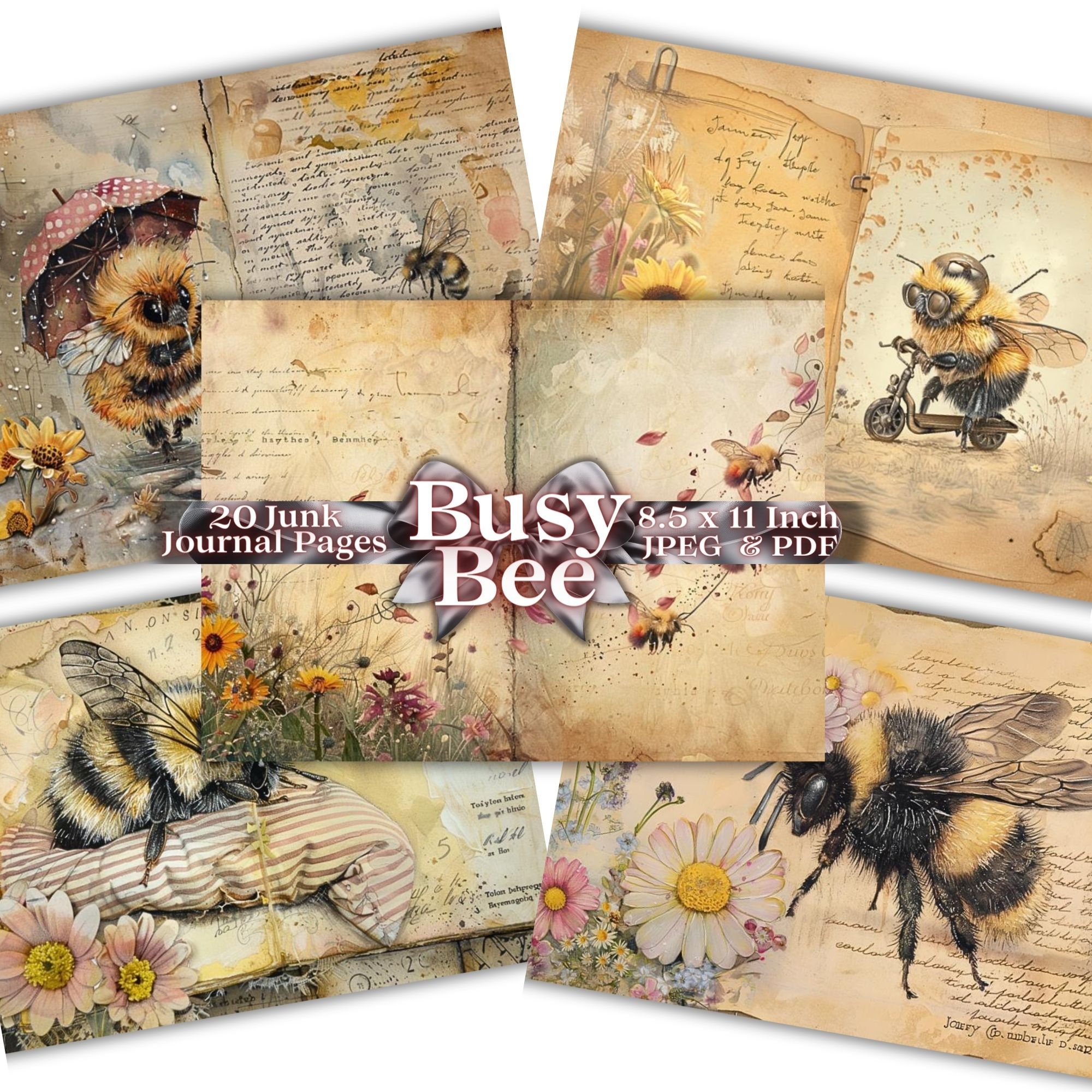 Bee Junk Journal Pages | Bee Junk Journal Kit | Bee Digi Kit | Instant ...