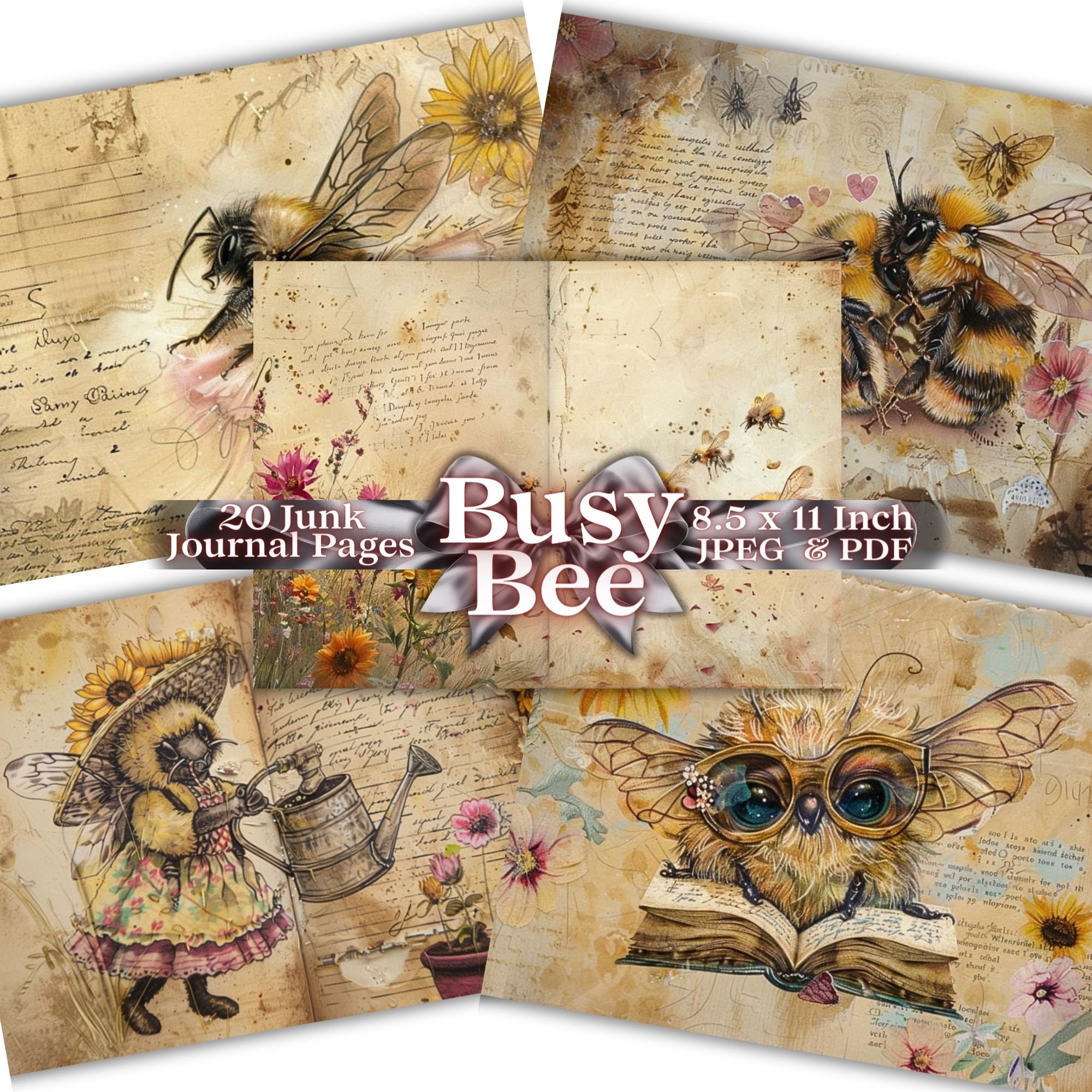 Bee Junk Journal Pages Bee Junk Journal Kit Bee Digi Kit Instant ...