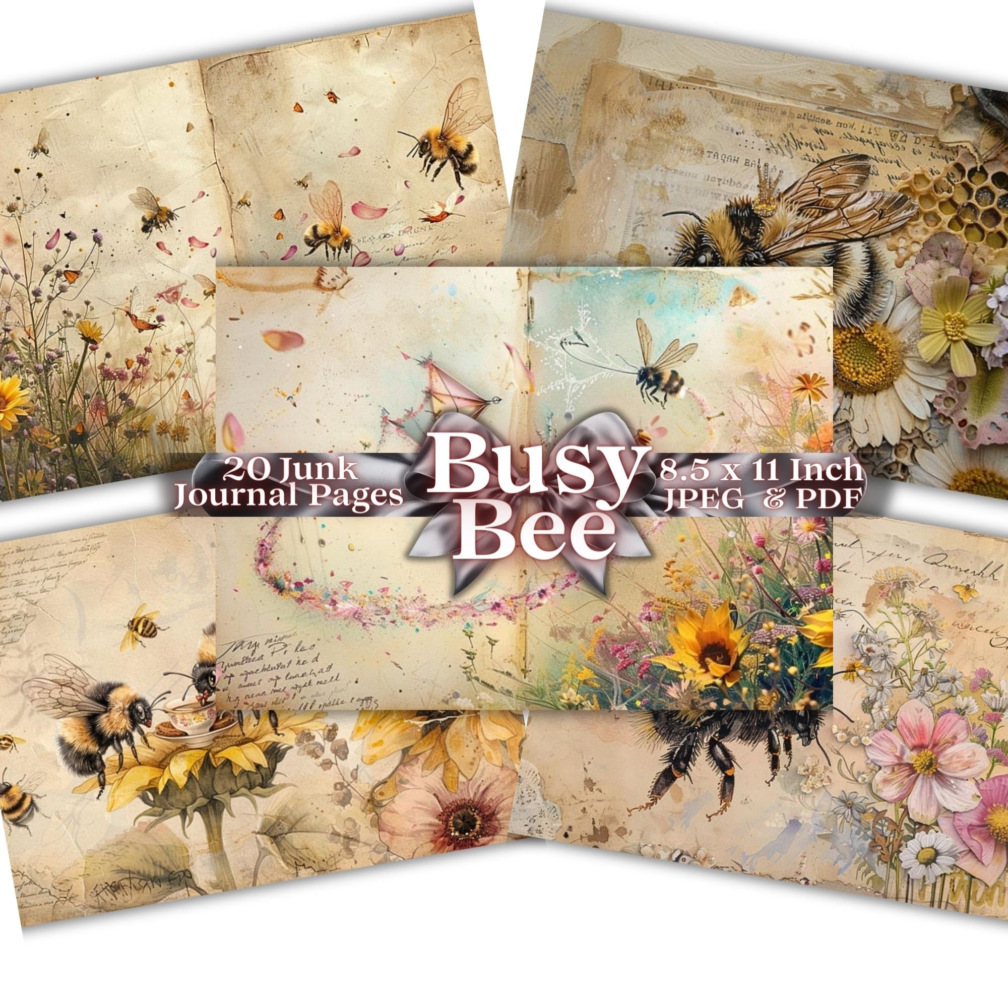 Bee Junk Journal Pages | Bee Junk Journal Kit | Bee Digi Kit | Instant ...